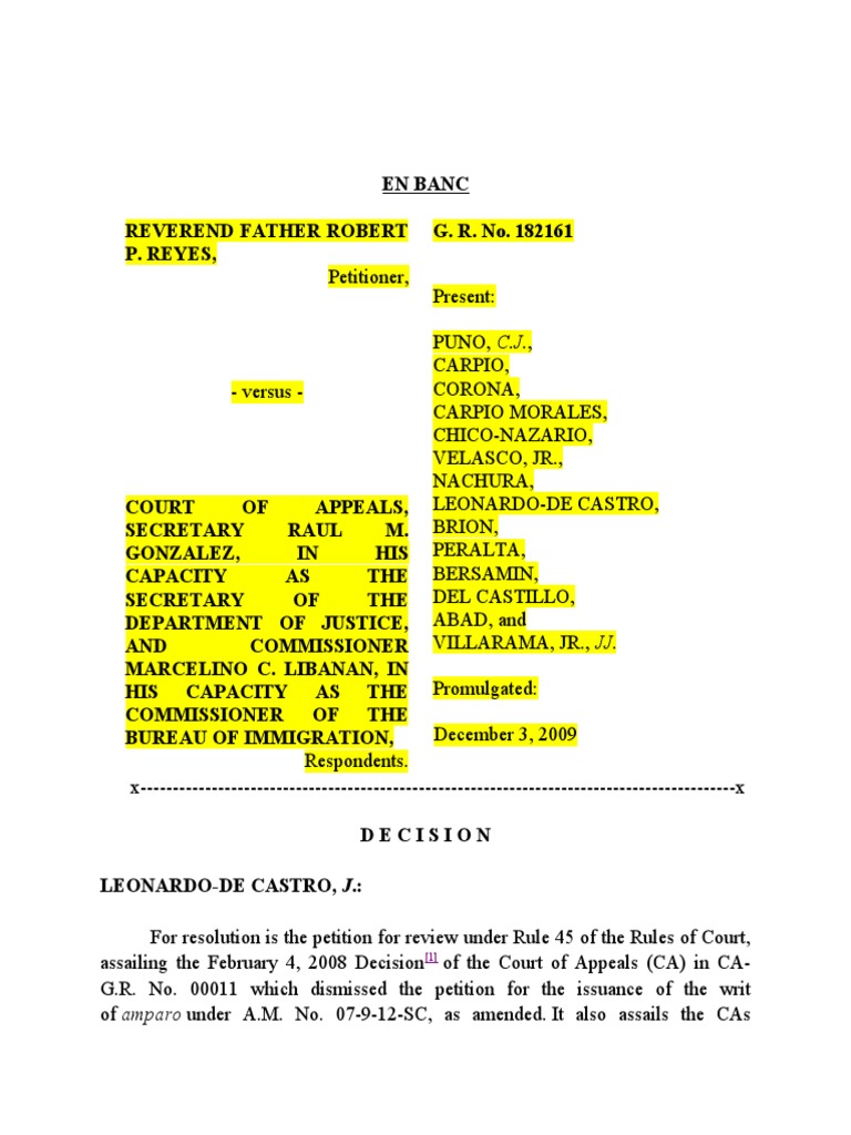 Petition for Writ of Amparo Dismissal | PDF | Writ | Legal Remedy