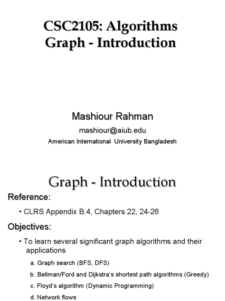Csc2105 Algorithms Graph Introduction Pdf Computer Science