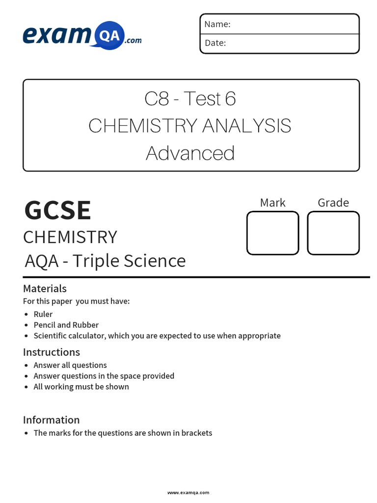 AQA GCSE Triple C8 Test 6 Advanced QP | PDF | Salt (Chemistry) | Ammonium