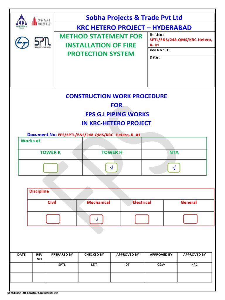 KRC Hetero FPS Installation Method Statement | PDF | Fire Sprinkler ...