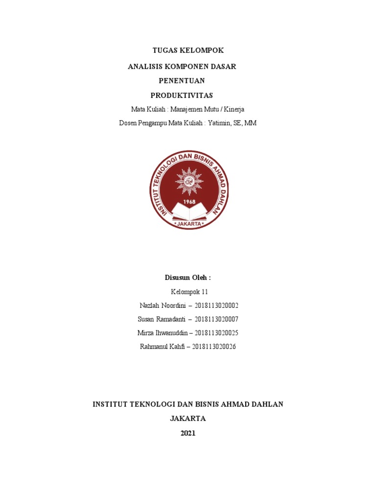 Paper Kel 11. Analisis Komponen Dasar Penentuan Produktivitas | PDF ...