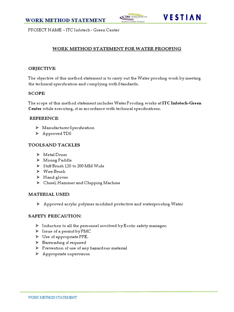 03. Work method statement - WATER PROOFING | PDF | Concrete | Water