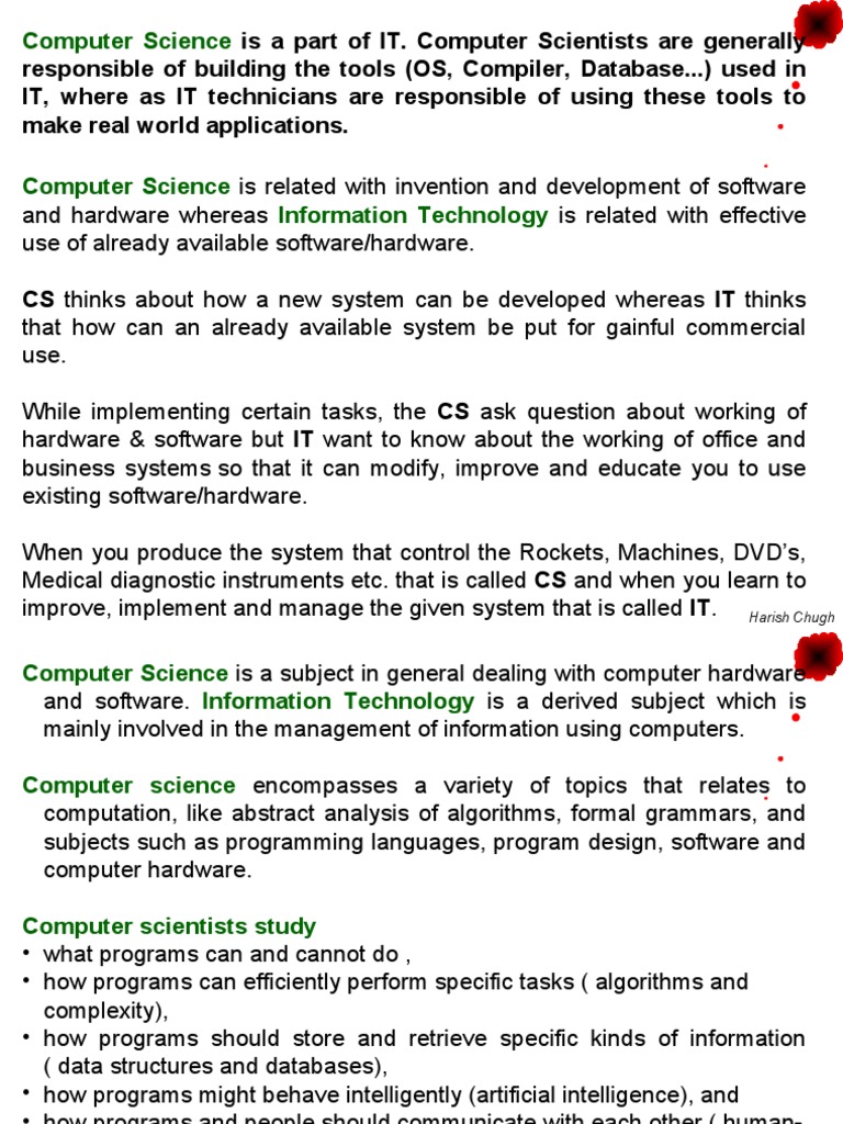 Computer Science: Harish Chugh | PDF | Computer Science | Information Technology