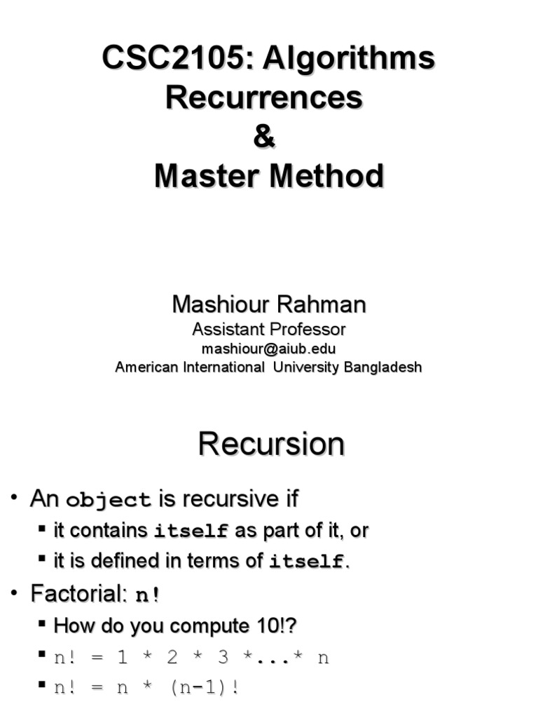 Reccurence Algorithm Pdf Algorithms Time Complexity 3132