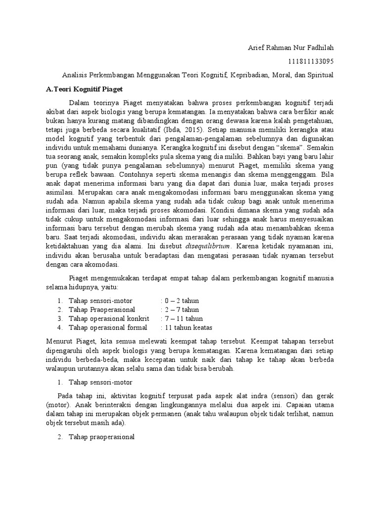 Analisis Perkembangan Menggunakan Teori Kognitif, Kepribadian, Moral ... Analisis Perkembangan Menggunakan Teori Kognitif, Kepribadian, Moral ...