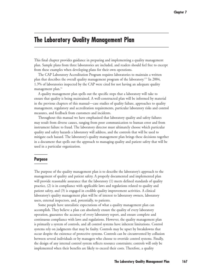 The Laboratory Quality Management Plan: Purpose | PDF | Quality ...