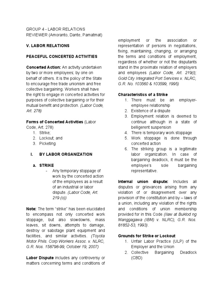 Group 4 - Peaceful Concerted Activities | PDF | Strike Action | Employment