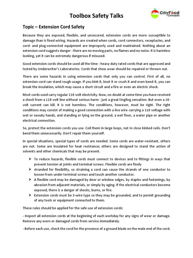 Protecting Workers from Extension Cord Hazards: Proper Use, Inspection ...