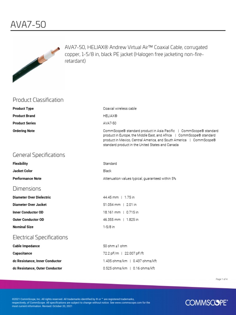 AVA7-50 Product Specifications | PDF | Coaxial Cable | Electricity