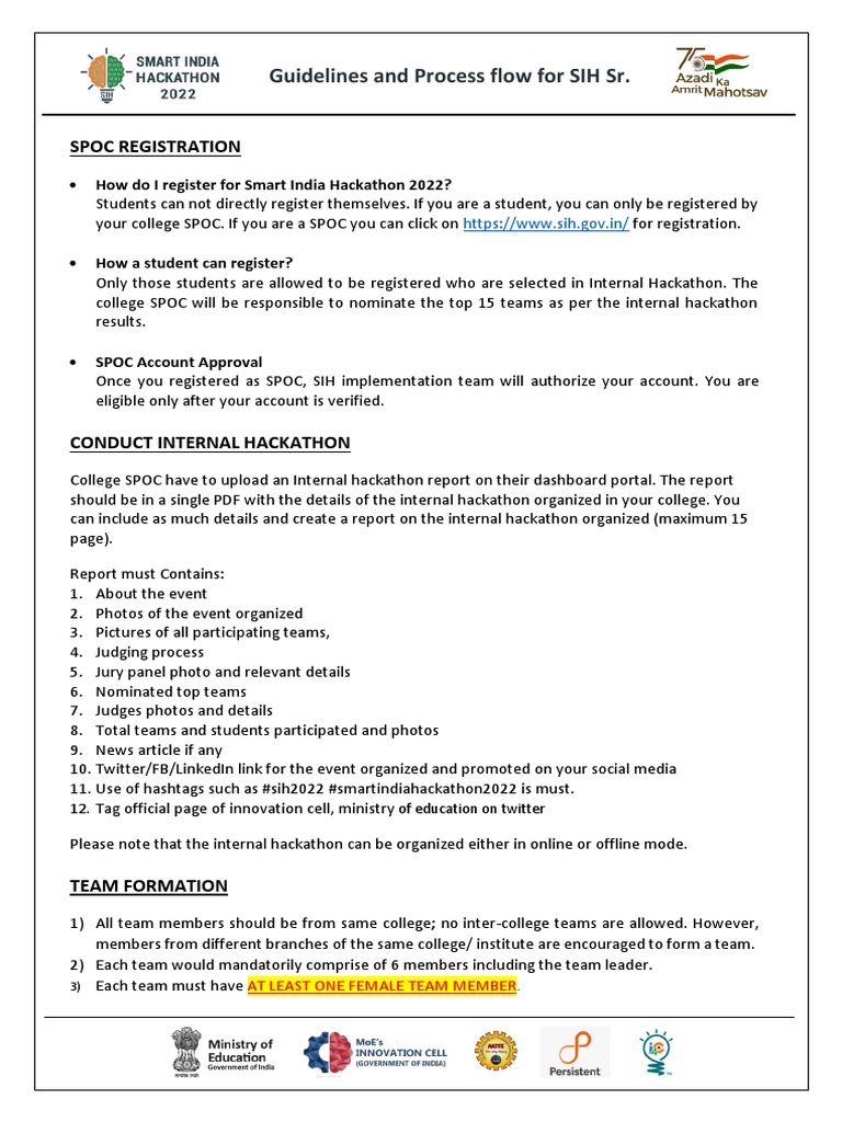 Guidelines and Registration Process for Smart India Hackathon 2022 Senior Category | PDF ...