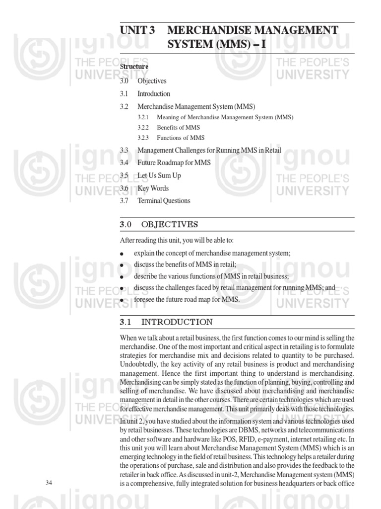 Unit 3 Merchandise Management System (MMS) - I: Structure | PDF ...