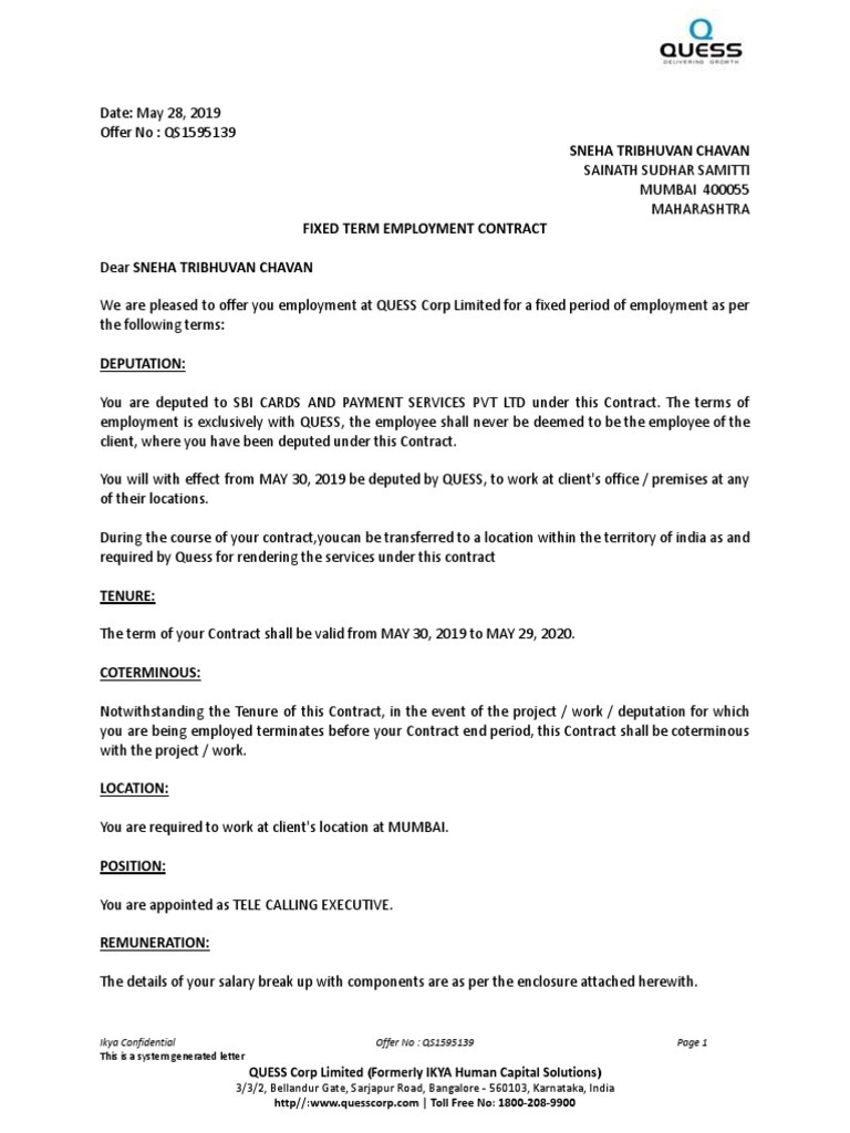 Sneha Tribhuvan Chavan: QUESS Corp Limited (Formerly IKYA Human Capital ...