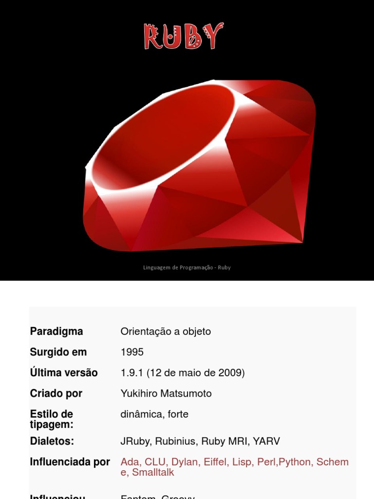 Introdução à Linguagem Ruby: História e Sintaxe | PDF | Ruby (linguagem ...