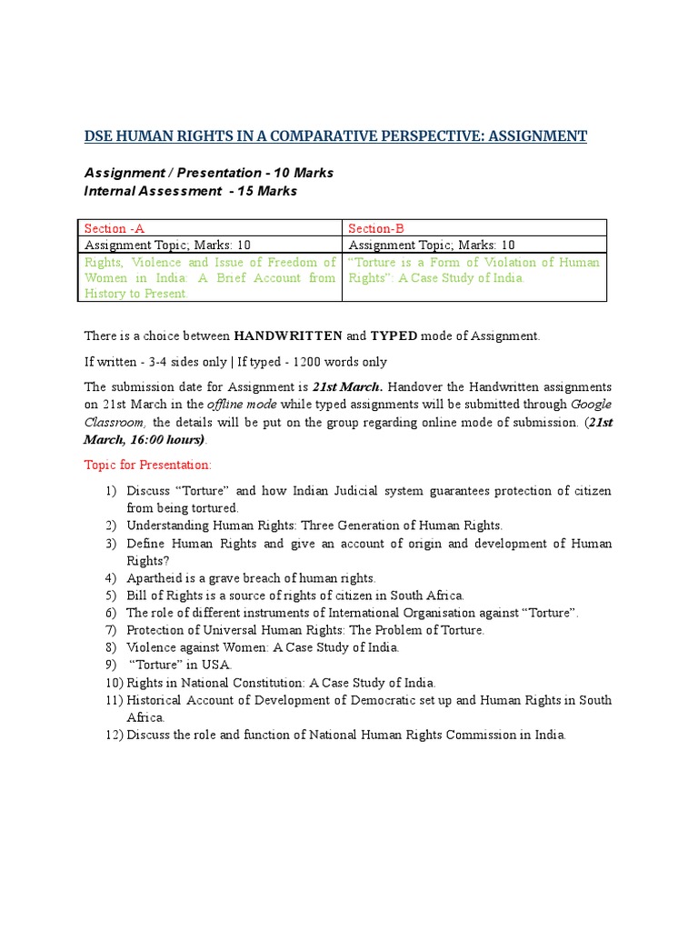 Dse Human Rights in A Comparative Perspective: Assignment | PDF | Human ...