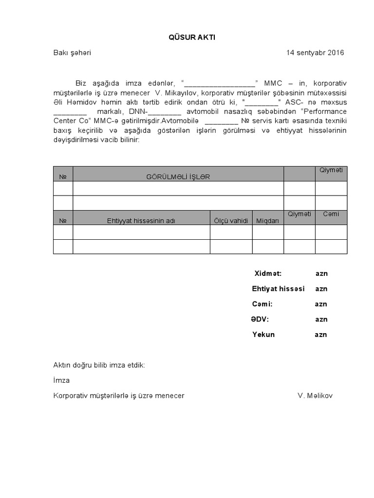 Qusur Akti 1 | PDF