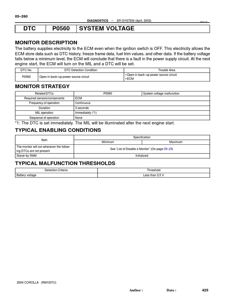 DTC P0560 System Voltage: Monitor Description | PDF | Electrical ...