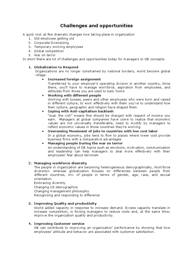 Challenges and Opportunities in OB | PDF | Employment | Organizational ...