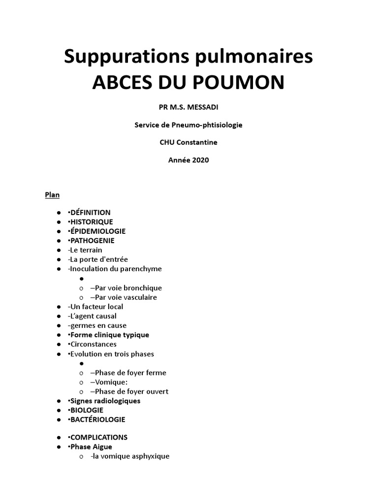 Abcès pulmonaires : diagnostic et traitement | PDF | Poumon | Tuberculose