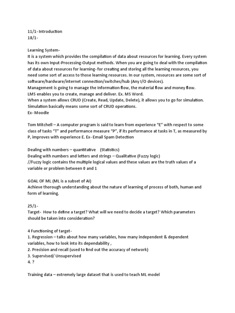 ML Notes | PDF | Machine Learning | Cognitive Science
