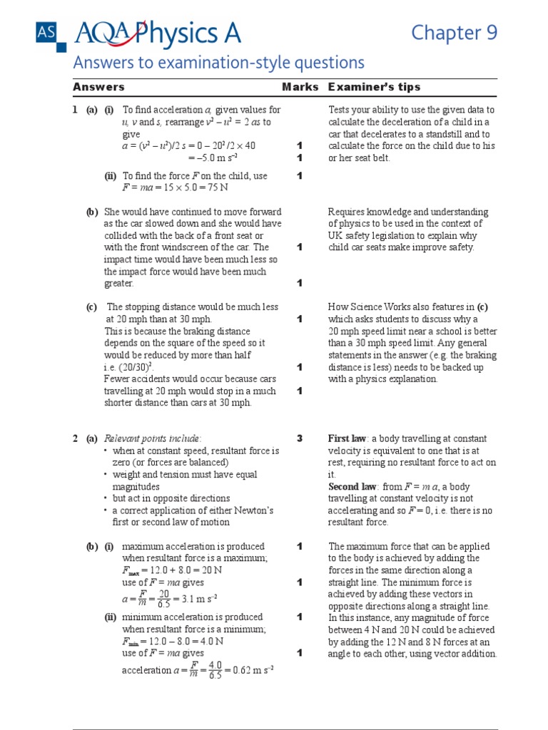 AQA AS Physics A Chapter 9 Textbook Answers | PDF | Acceleration | Speed