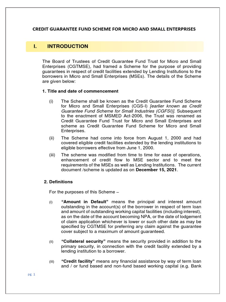 CGTMSE Scheme for MSE Credit Guarantees | PDF | Line Of Credit | Loans