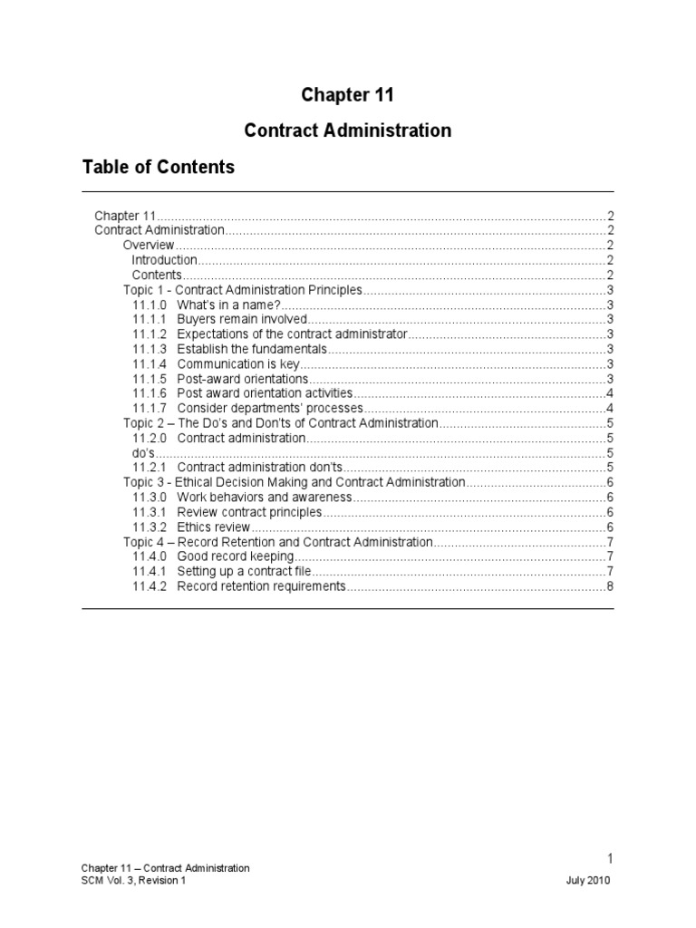 Chapter 11 - Contract Administration SCM Vol. 3, Revision 1 July 2010 ...