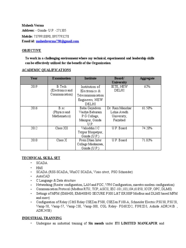 Mahesh Verma's Resume - Automation Engineer With SCADA and PLC ...