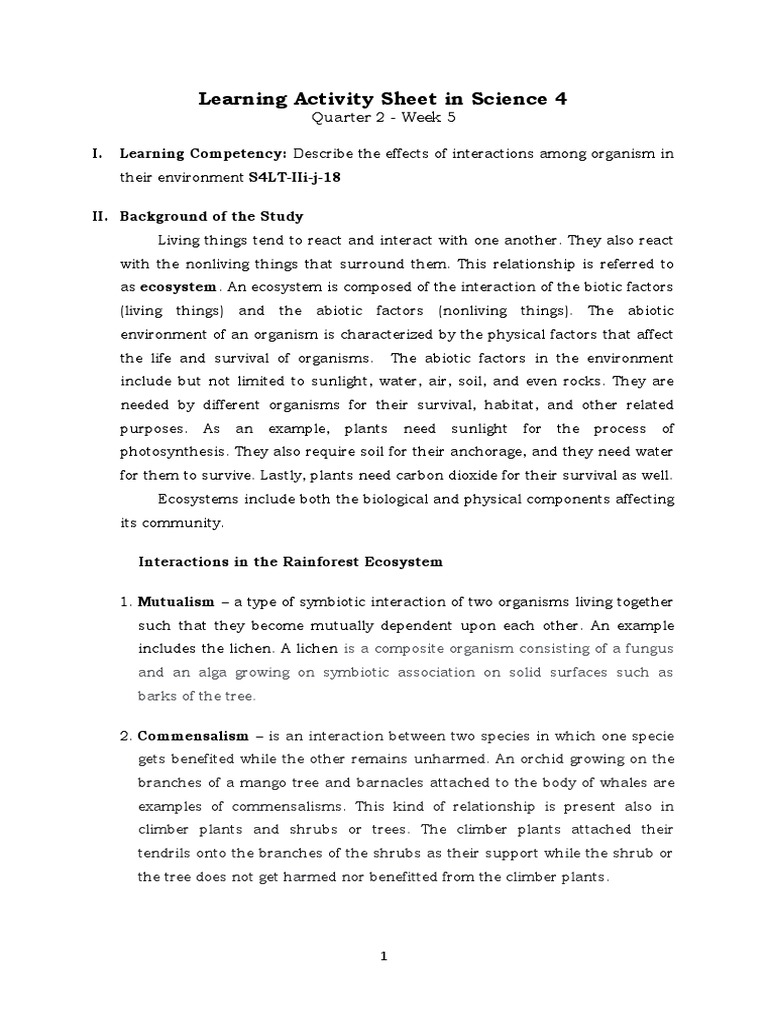 Organism Interactions in Ecosystems | PDF | Ecosystem | Parasitism