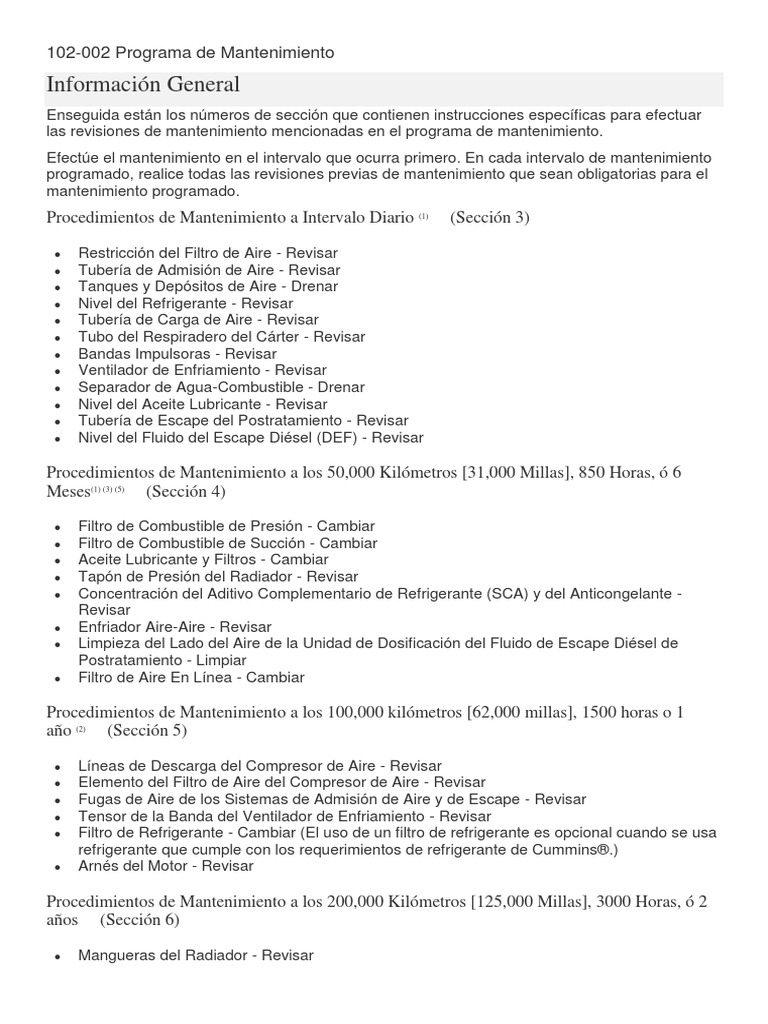 Programa Mtto Cummins | PDF | Motores | Máquinas