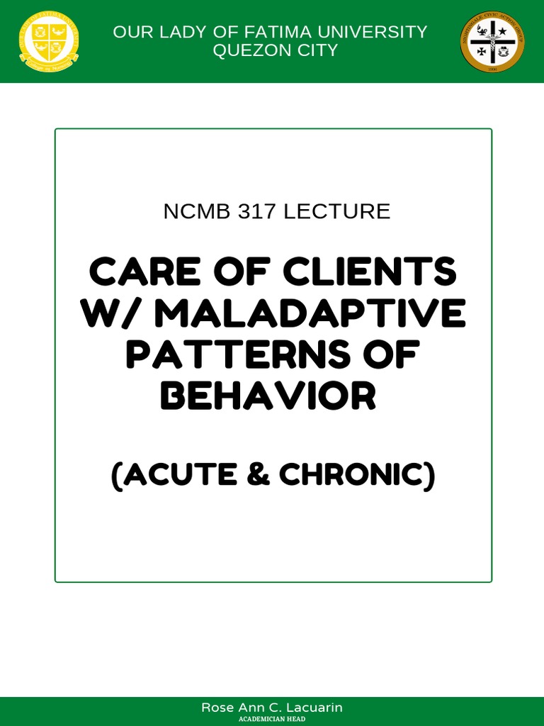 Care of Clients W/ Maladaptive Patterns of Behavior: (Acute & Chronic ...