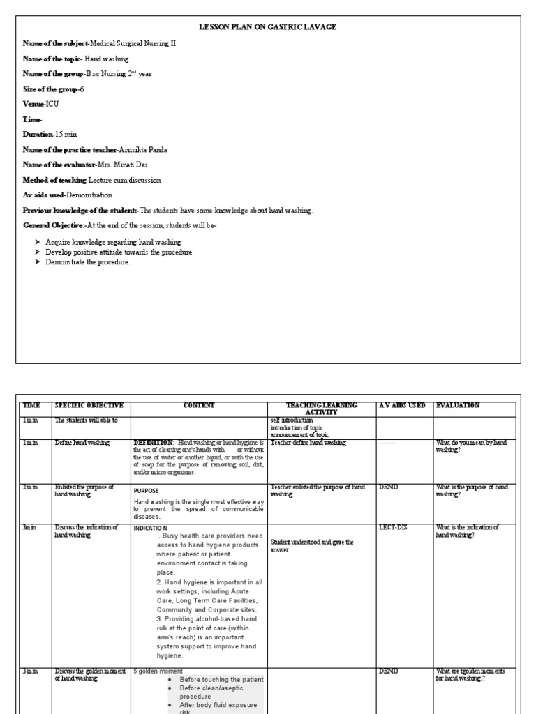 Hand Washing Lesson Plan for Nurses | PDF | Hand Washing | Hygiene