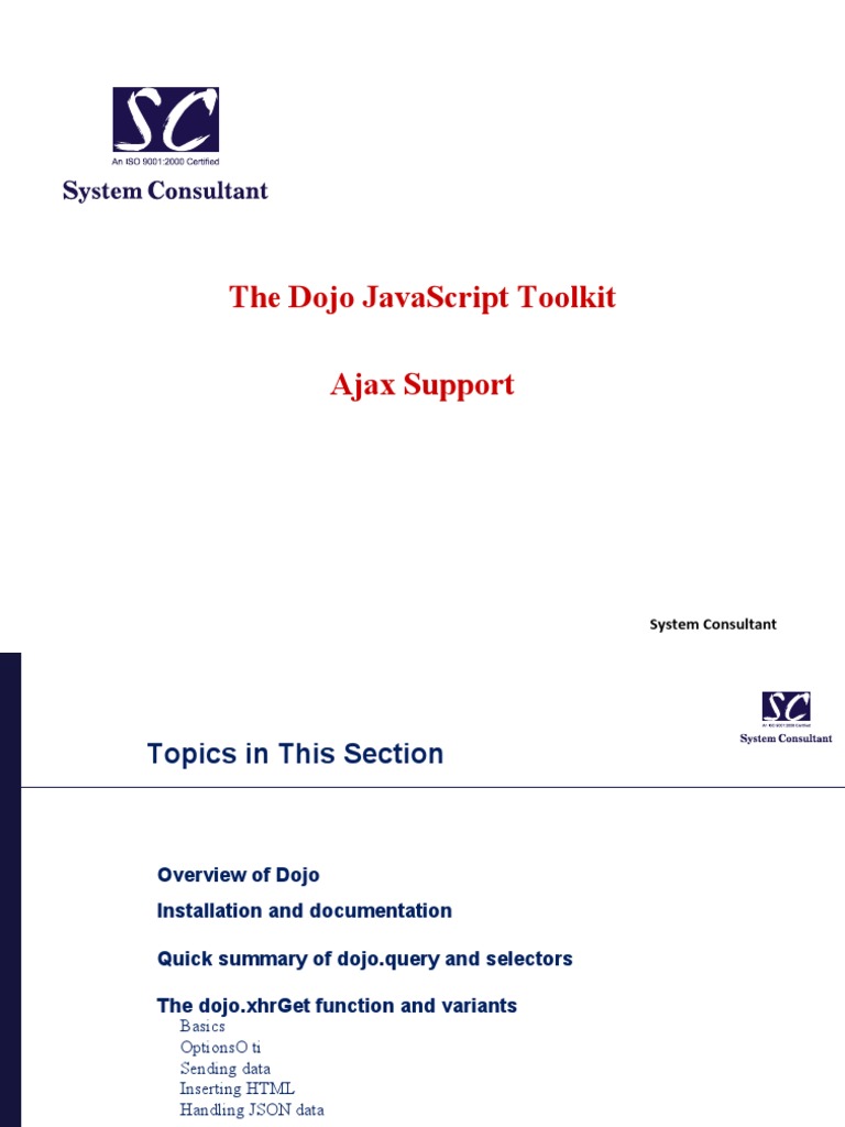 The Dojo Javascript Toolkit Ajax Support: System Consultant | PDF | J ...