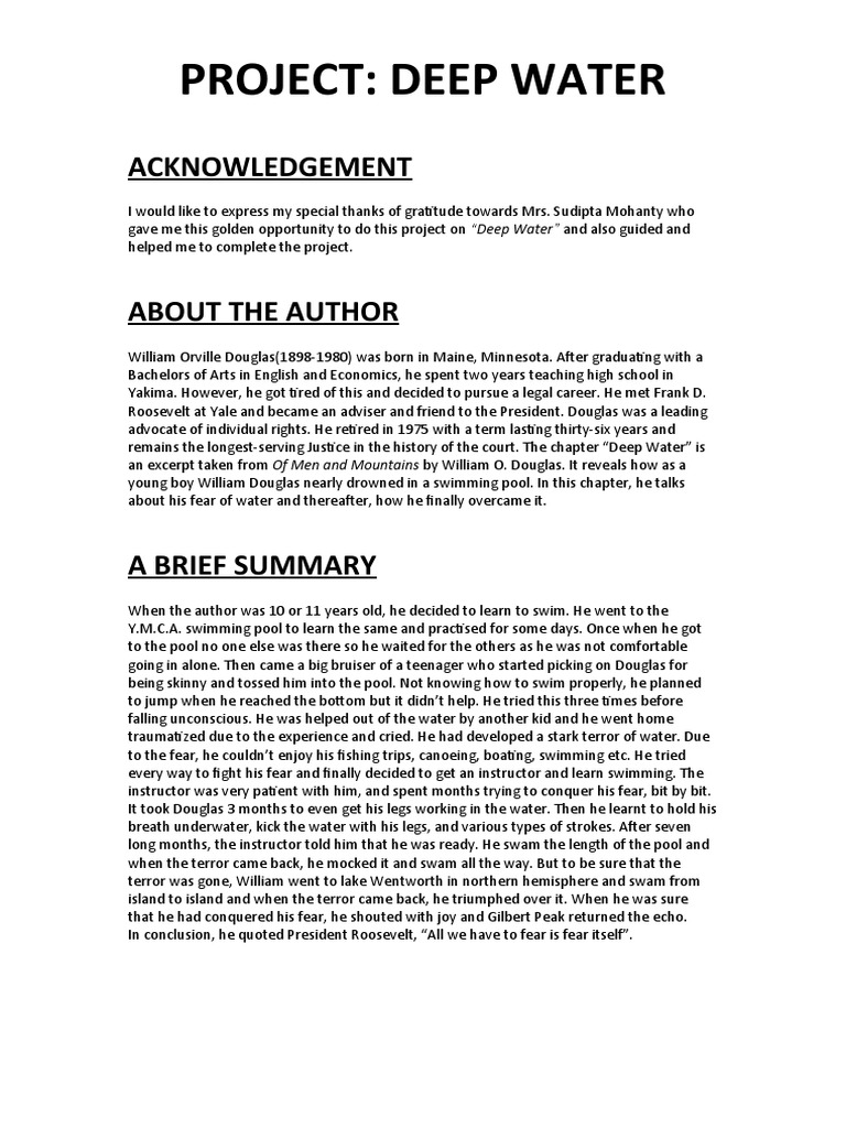 Deep Water Summary Project | PDF | Swimming