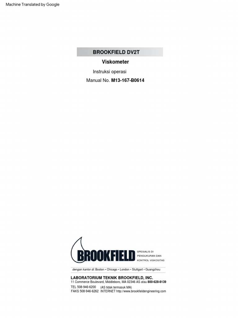 Viscometer Brookfield Dv2t Instructions | PDF | Teknologi & Rekayasa