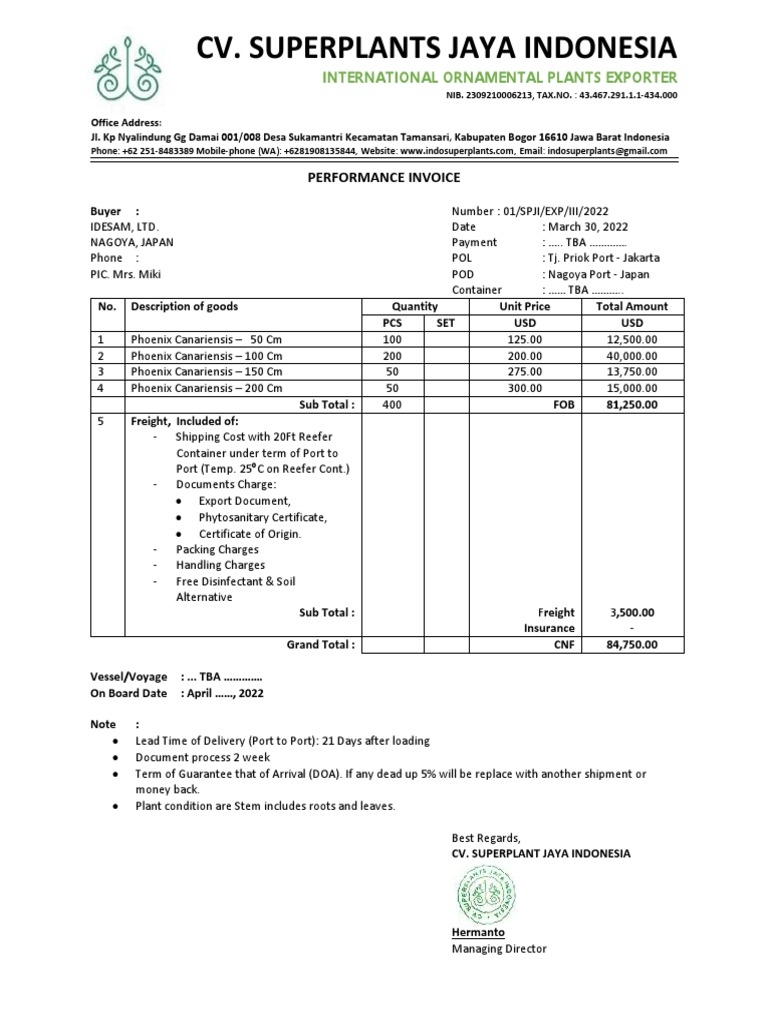 Commercial Invoice and Packing List-Superplant | PDF | Trade | Freight ...
