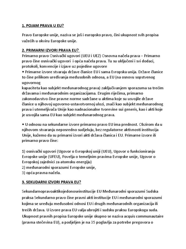 Uvod U Pravo Evropske Unije | PDF