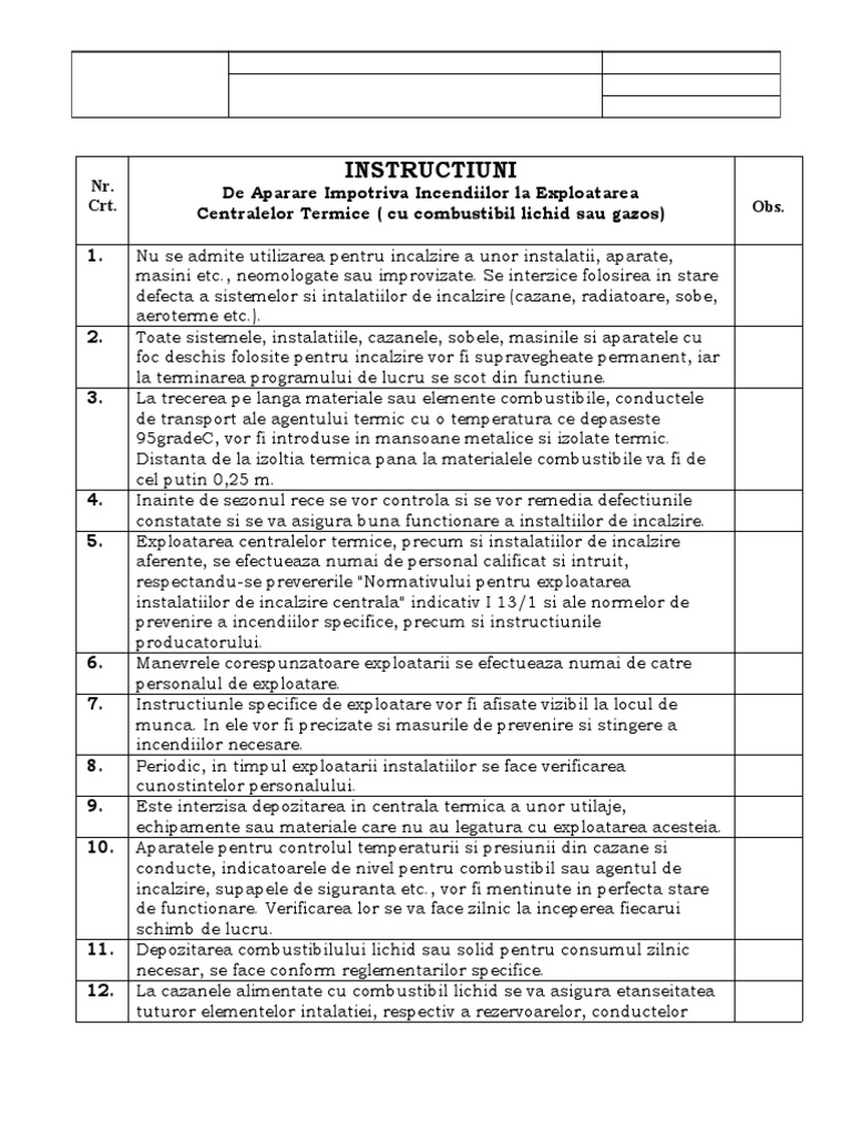 Instructiuni Psi Centrale Termice | PDF