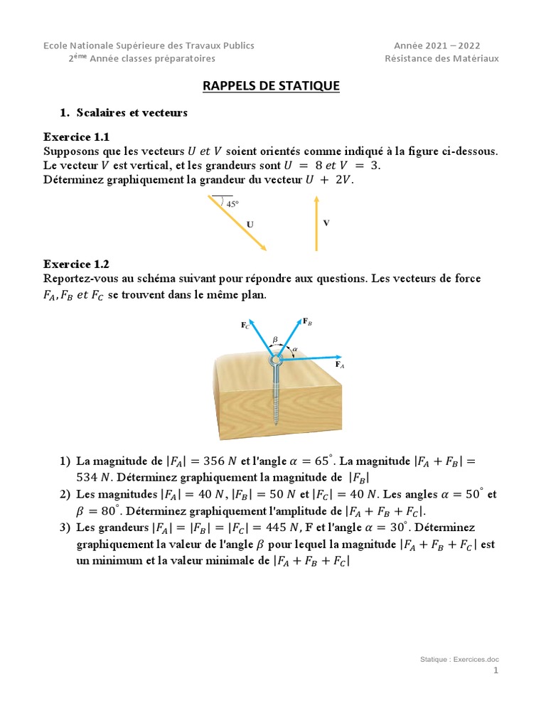 Série D'exercices 1 STATIQUE | PDF