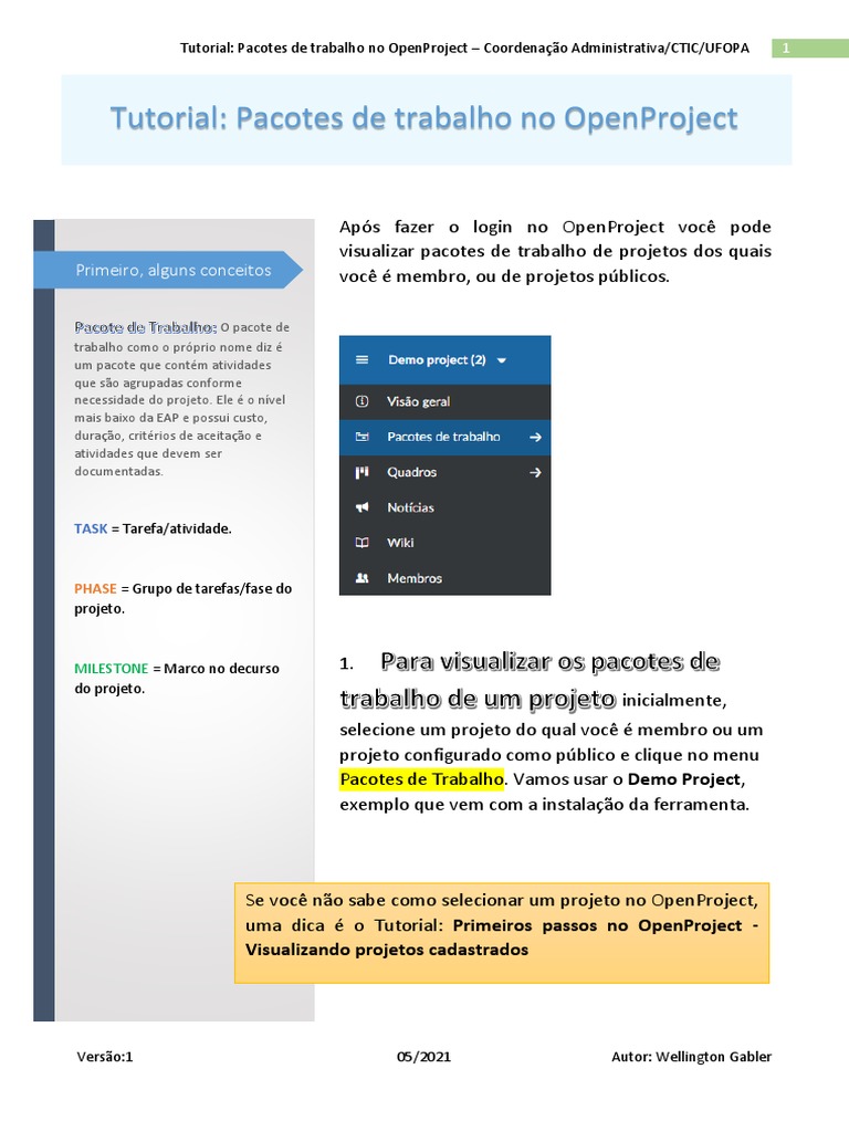Tutorial Pacotes de Trabalho No Openproject | PDF | Informática