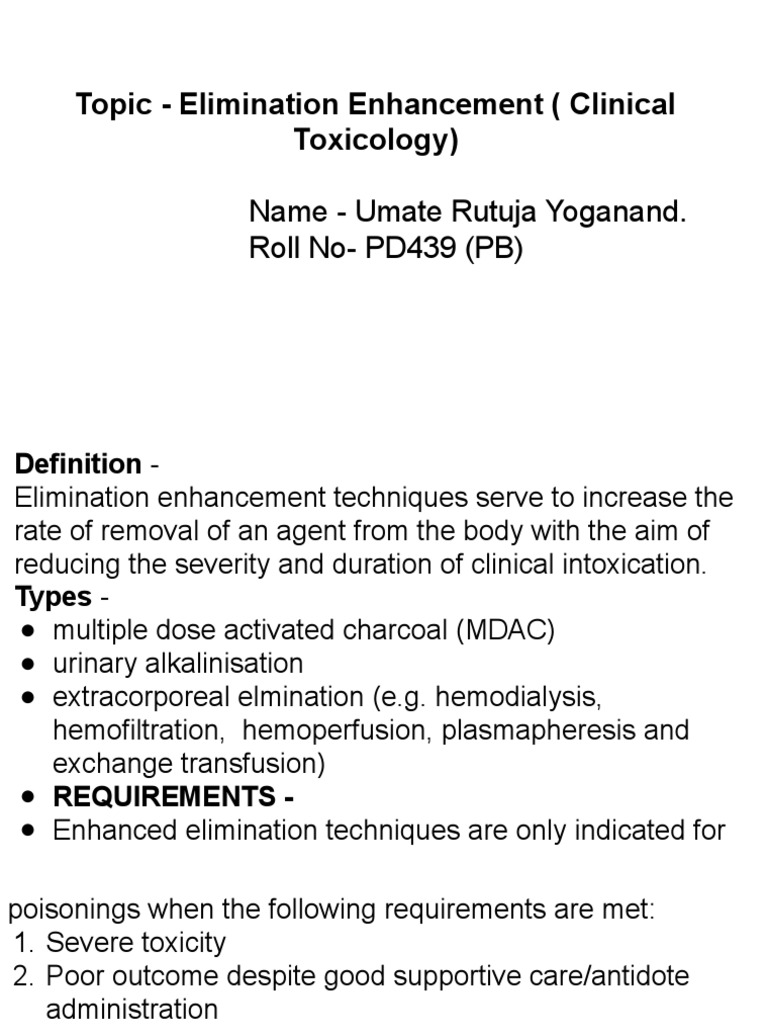Elimination Enhancement Techniques in Toxicology | PDF | Hemodialysis ...