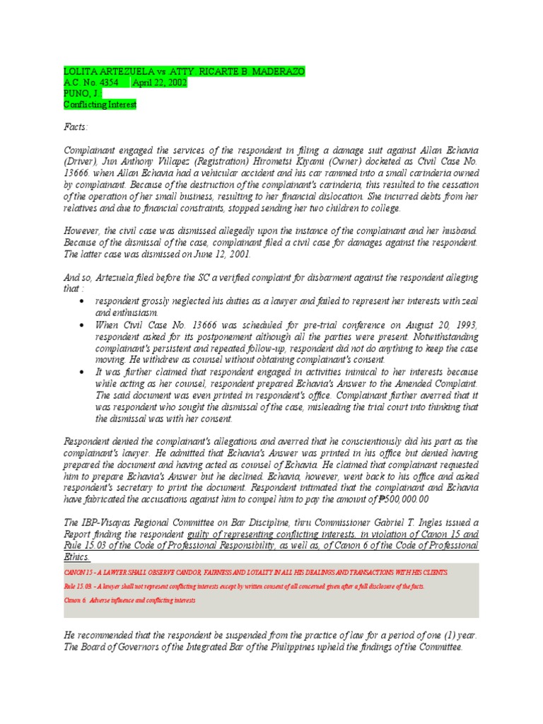 LOLITA ARTEZUELA Vs .ATTY. RICARTE B. MADERAZO | PDF | Lawyer | Lawsuit