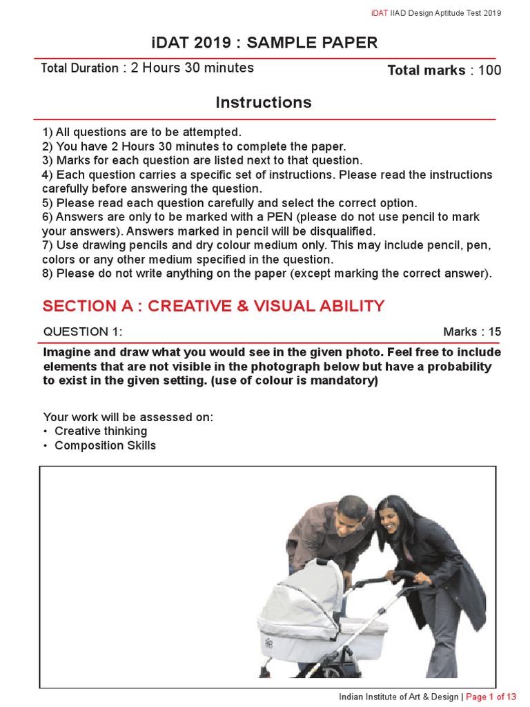 Idat 2019: Sample Paper Instructions: Section A: Creative & Visual ...