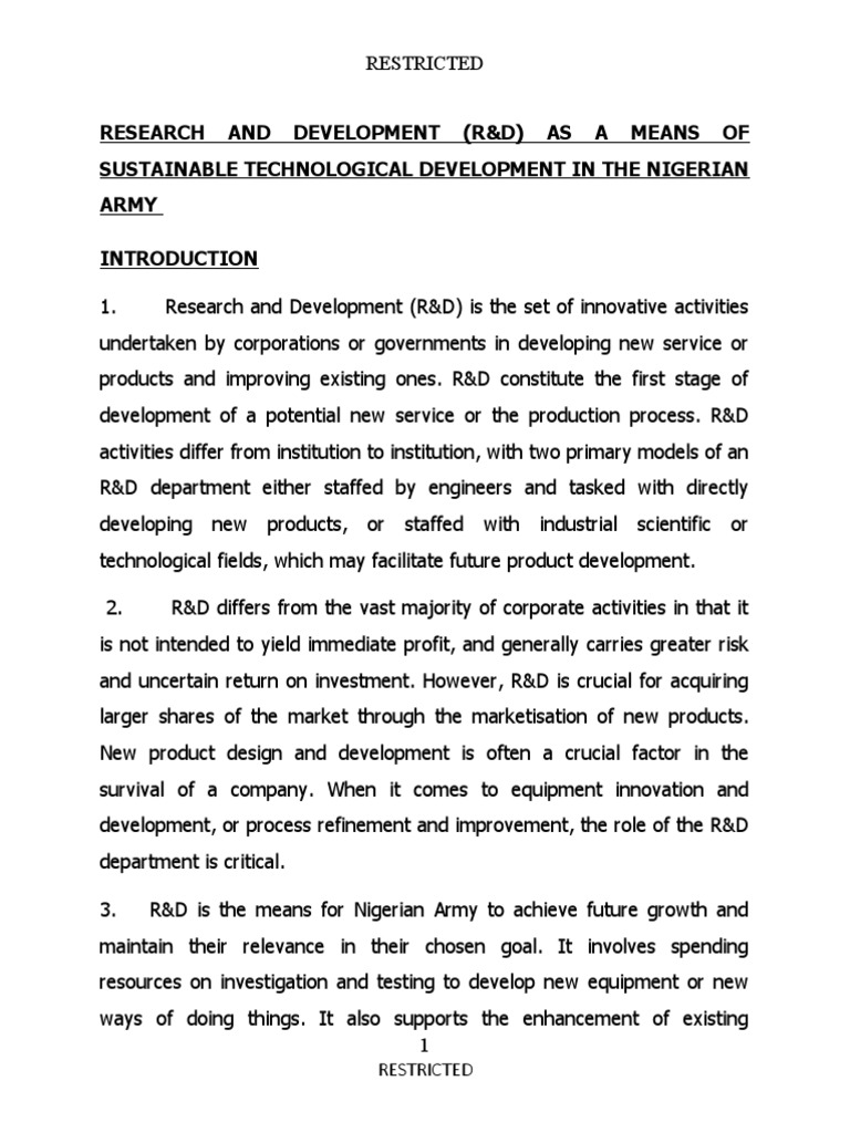 Research and Development (R&D) As A Means of Sustainable Technological ...