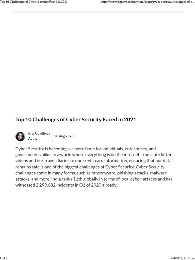 Top 10 Challenges of Cyber Security Faced in 2021 | PDF | Security ...