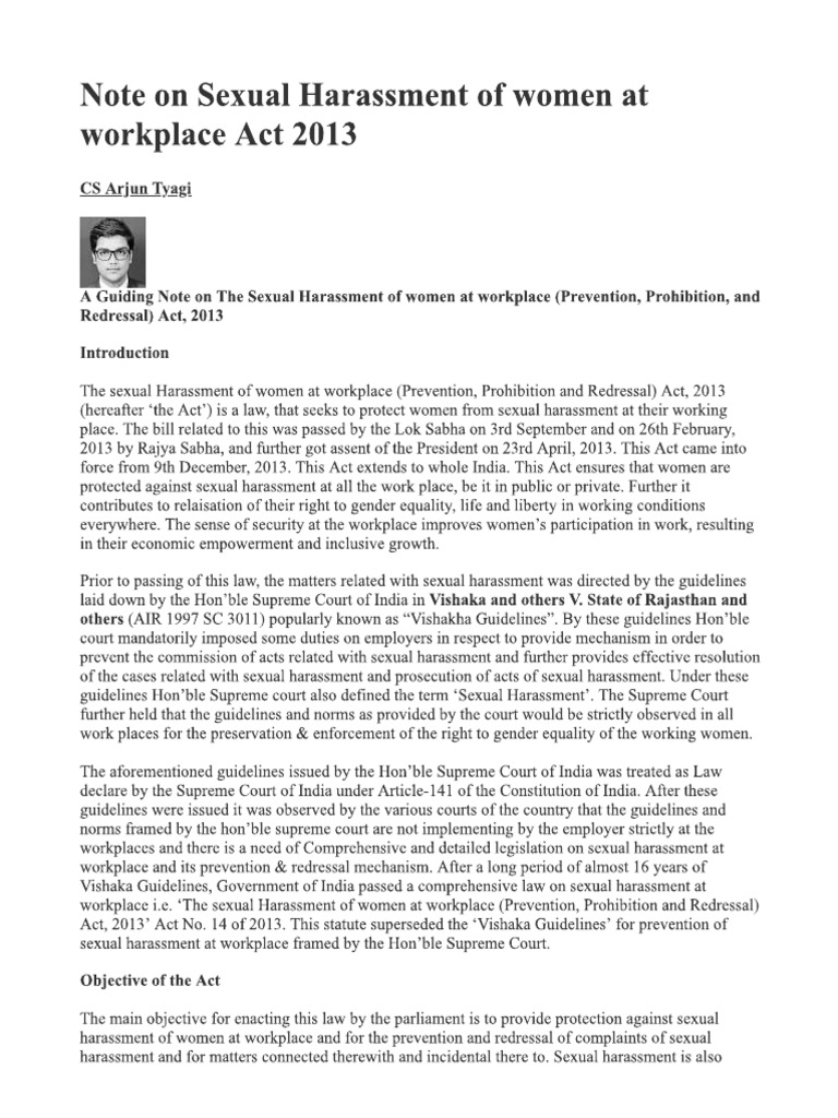 Note On POSH at Workplace | PDF