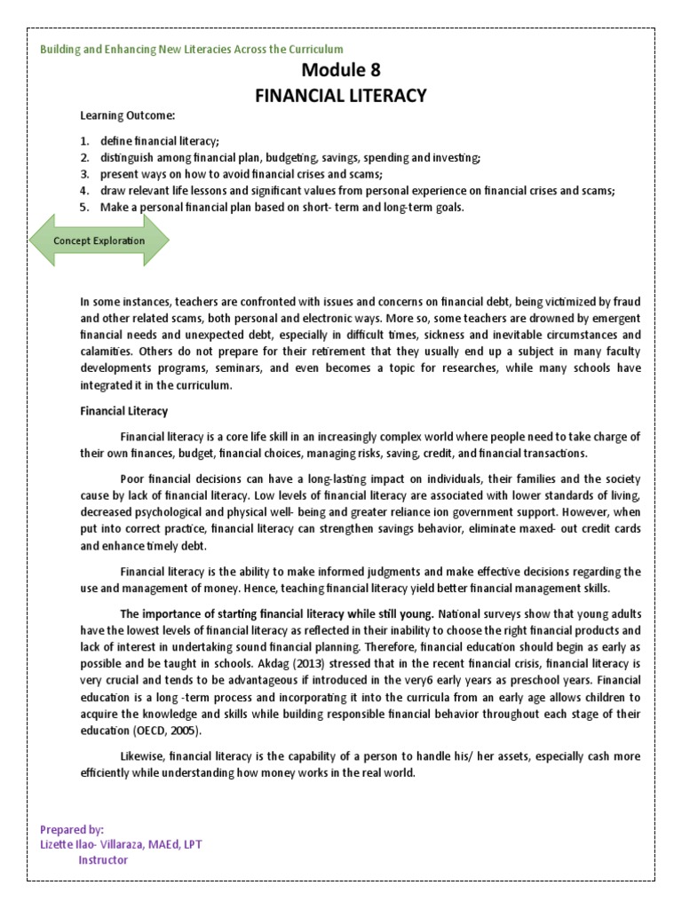 Financial Literacy: Building and Enhancing New Literacies Across The ...