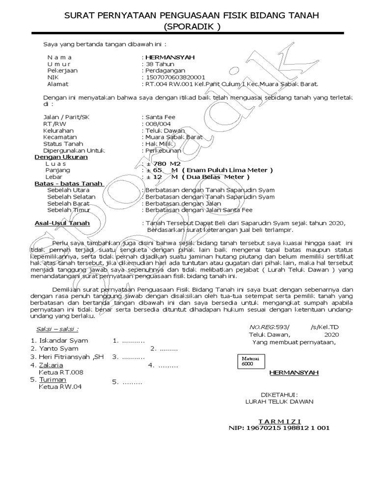 Surat Pernyataan Penguasaan Fisik | PDF