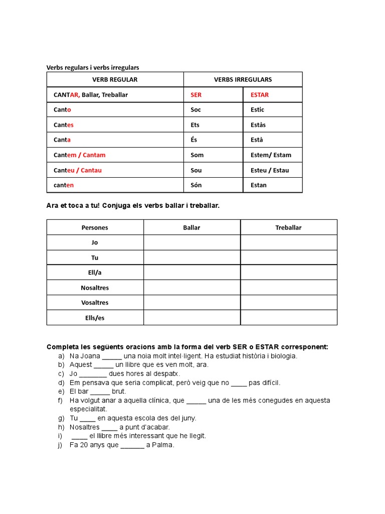 Verbs Regulars I Verbs Irregulars | PDF
