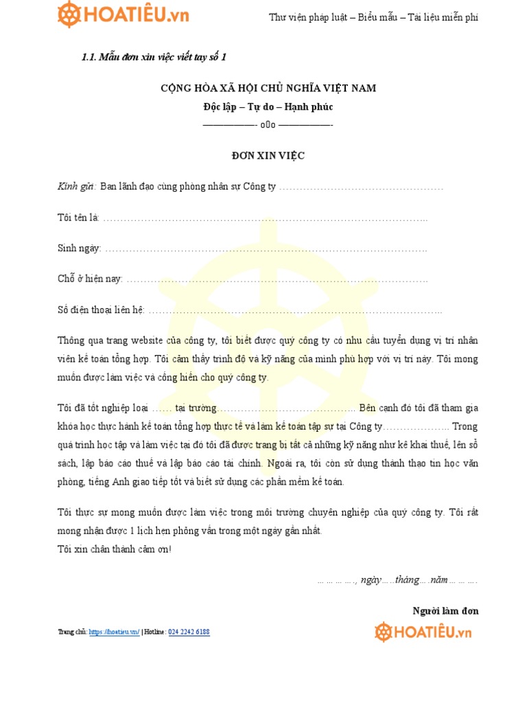 Mau Don Xin Viec | PDF