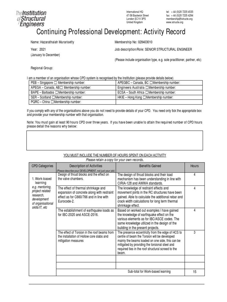 CPD Activity Record for Structural Engineer | PDF | Beam (Structure ...